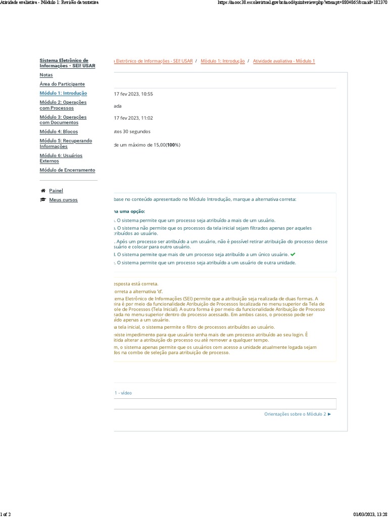 Curso Sei USAR ENAP Atividade Avaliativa 1 | PDF | Informática