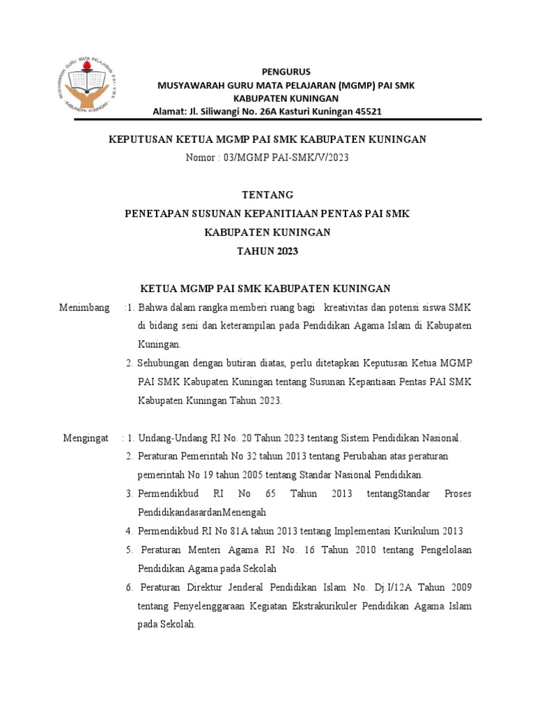 SK Kepanitiaan Pentas Pai 2023 | PDF