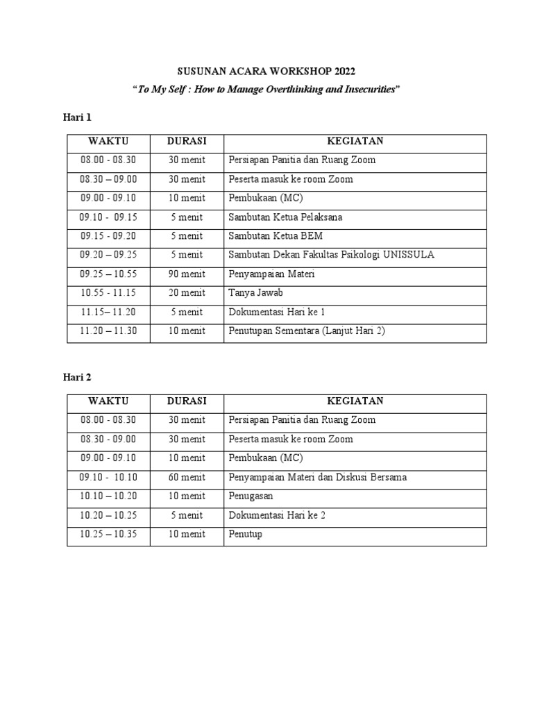 Susunan Acara Workshop 2022 | PDF