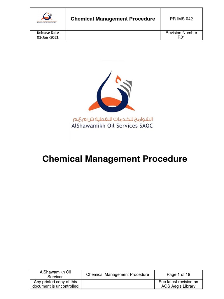 Chemical Management Procedure PR-IMS-042 | PDF | Dangerous Goods | Hazards