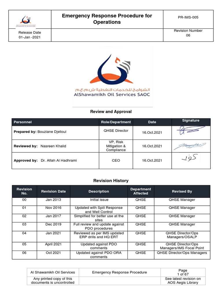 PR IMS 005 Emergency Response Procedure R6. | PDF | Emergency ...