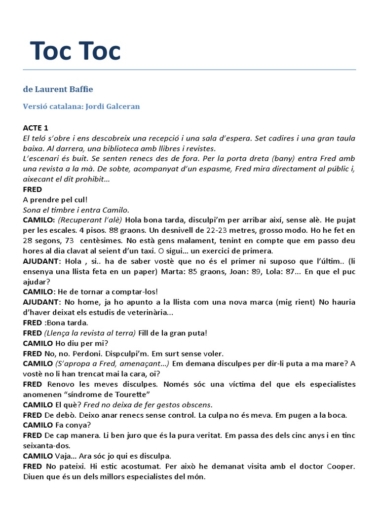 Toc Toc Català Acte 1 15.6 | PDF