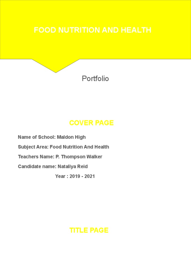 Food Nutrition and Health Portfoilo | PDF