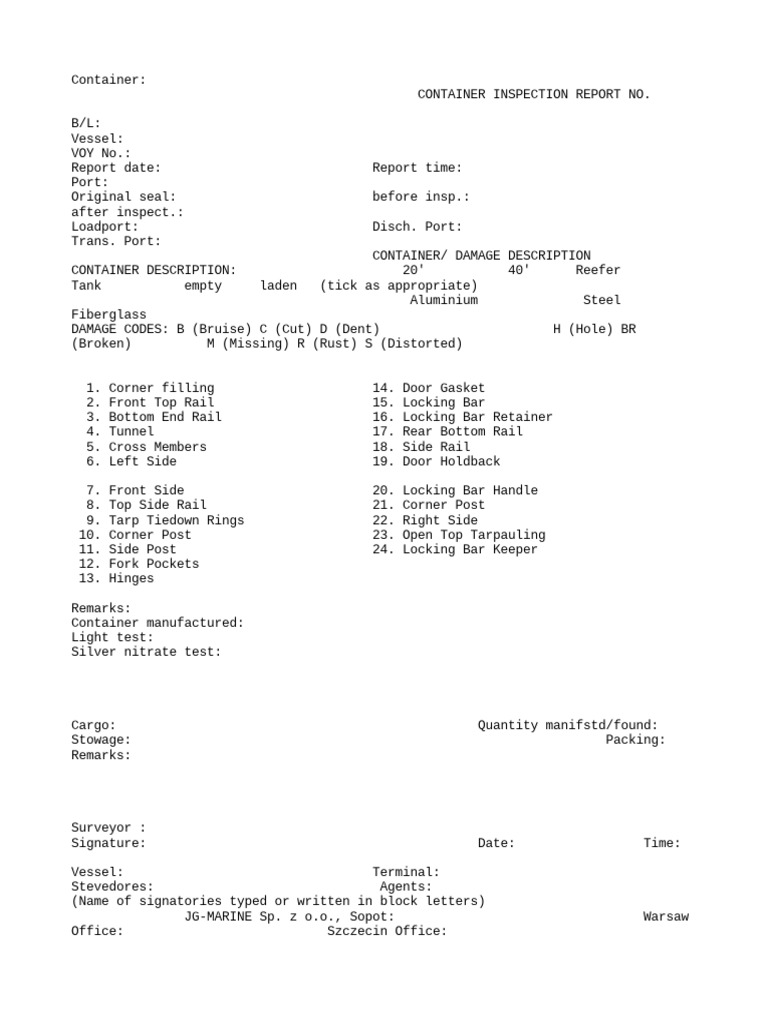 Container Damage Report | PDF