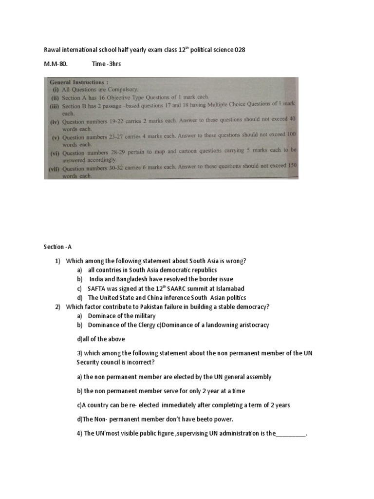 Pol SC Class 12 Half Yearly | PDF | Globalization | International Relations