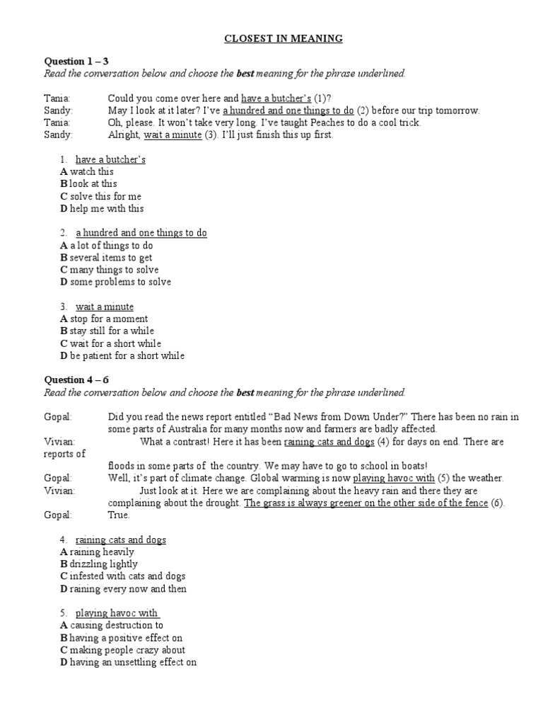 Closest in Meaning | PDF | Nature