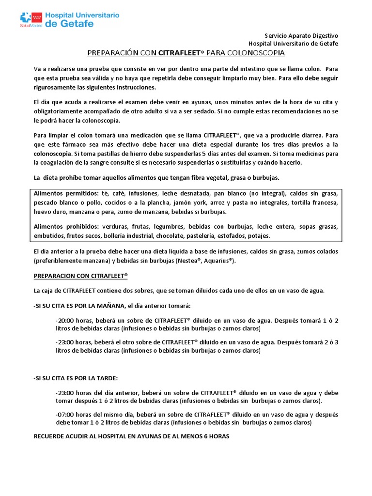 2019 Preparacion Con Citrafleet para Colonos | PDF | Bebida | Dieta