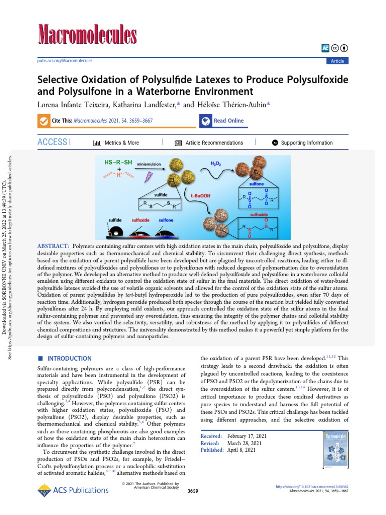Selective Oxidation of Polysulfide Latexes To Produce Polysulfoxide and Polysulfone | PDF ...