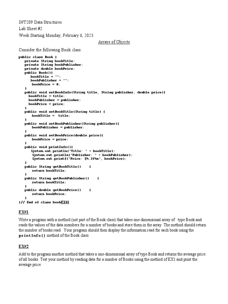LabSheet#2 - Arrays - of - Objects | PDF