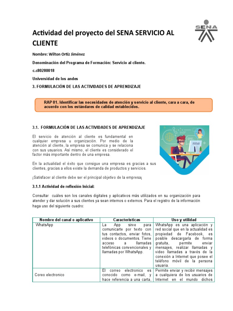 Actividad Del Proyecto Del SENA SERVICIO AL CLIENTE | Descargar gratis PDF | Internet | Servicio ...