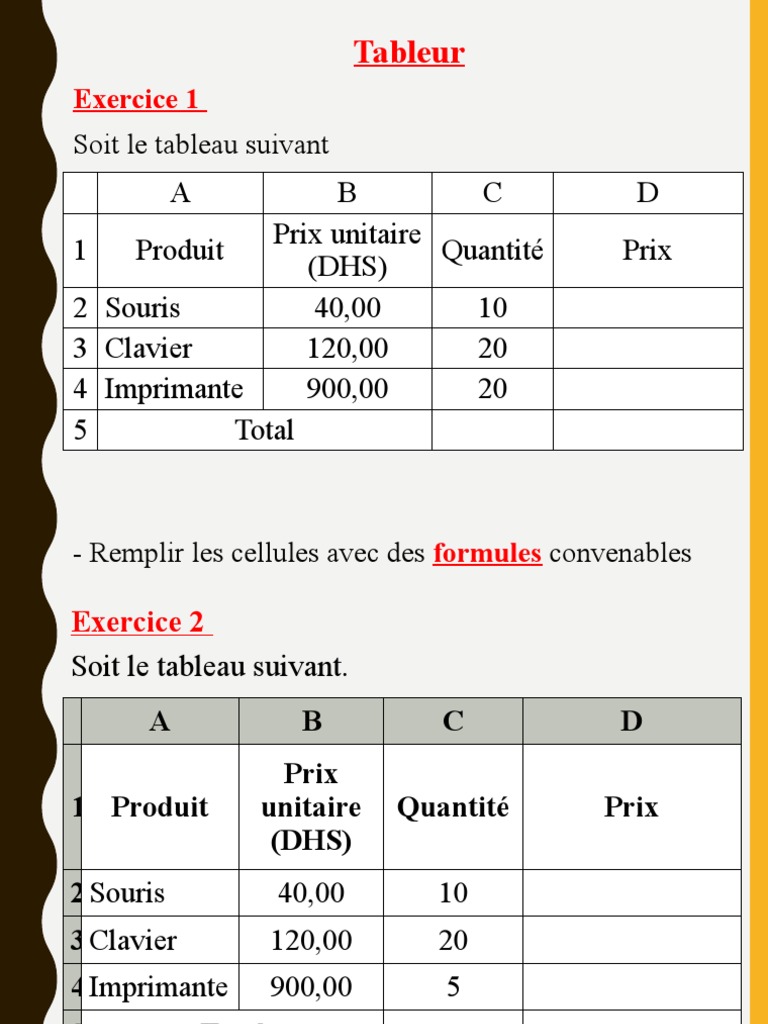 Exercices Tableur | PDF