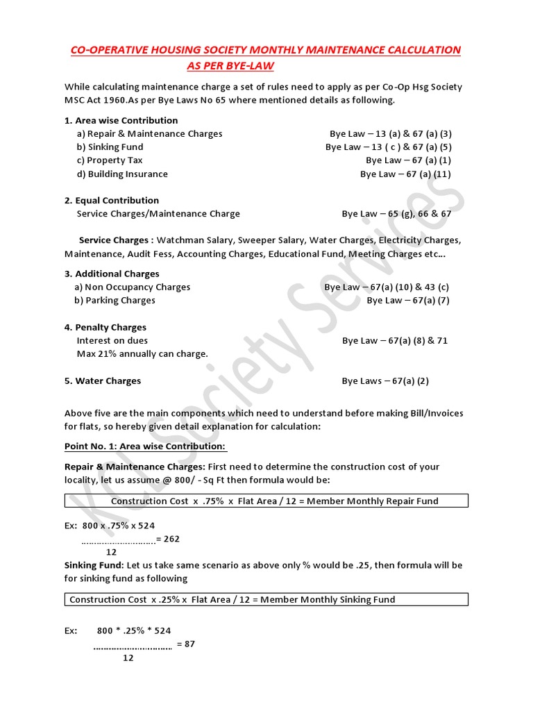 Society Maintenance Charges Calculation | PDF | Fee | Interest