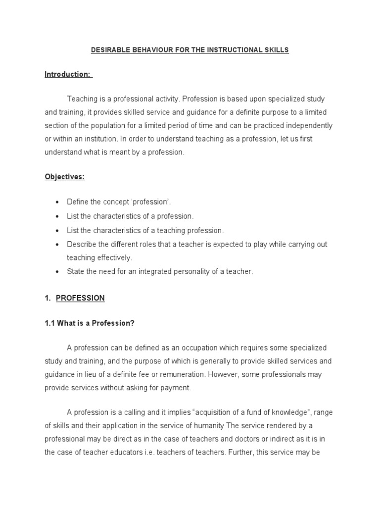 Desirable Behaviour For The Instructional Skills | PDF