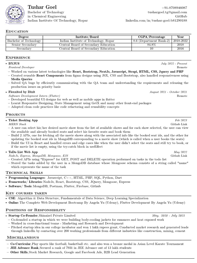 Tushar SDE Resume | PDF | Bootstrap (Front End Framework) | Software ... Tushar SDE Resume | PDF | Bootstrap (Front End Framework) | Software ...