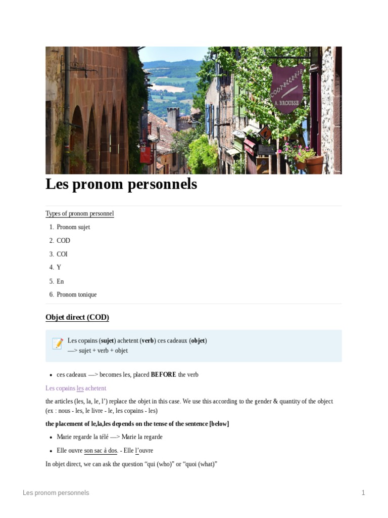 Guide des pronoms personnels en français | PDF | Complément d'objet ...