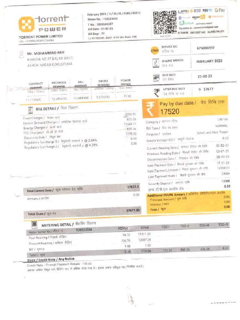 Electricy Bill Arif Bhai | PDF