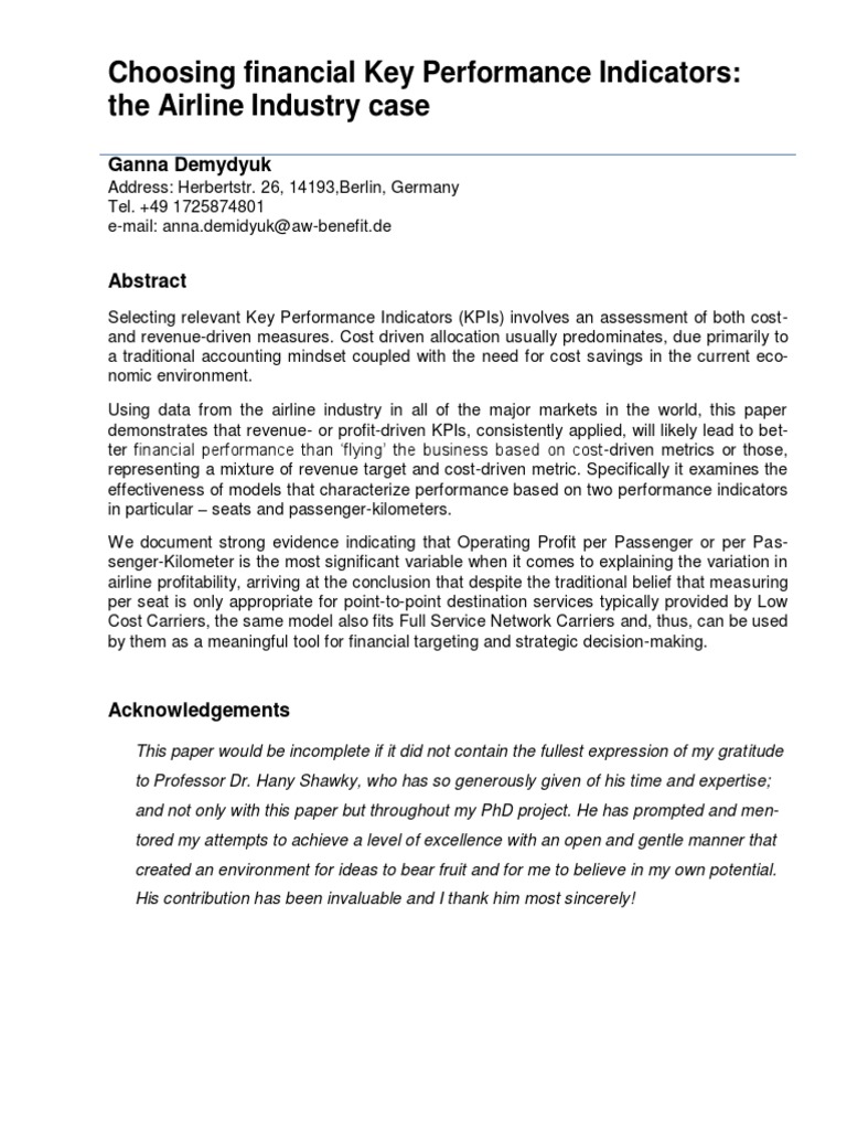 KPI in Airline Industry | PDF | Airlines | Profit (Economics)