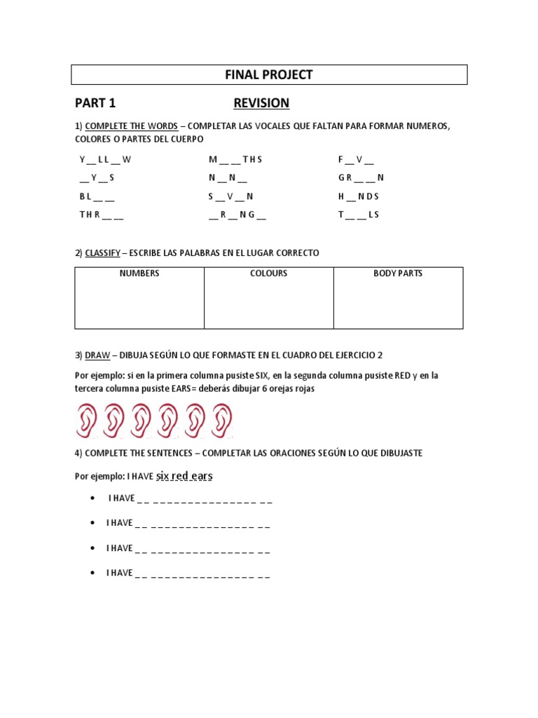 Numbers - Colours - Body Parts (7TH) | PDF