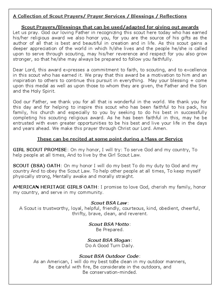 Scout Prayers Blessings Resources | PDF | Prayer | Boy Scouts Of America
