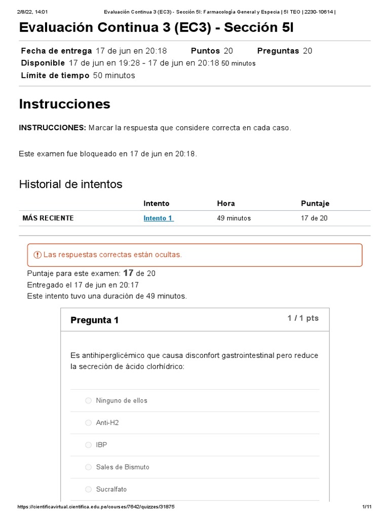 Evaluación Continua 3 (EC3) - Sección 5I - Farmacología General y Especia - 5I TEO - 2230-10614 ...