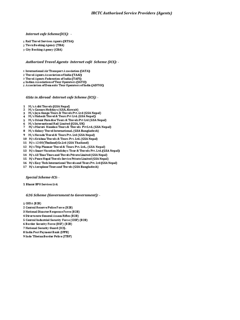 IRCTC Authorised Principal Service Providers | PDF | Service Industries