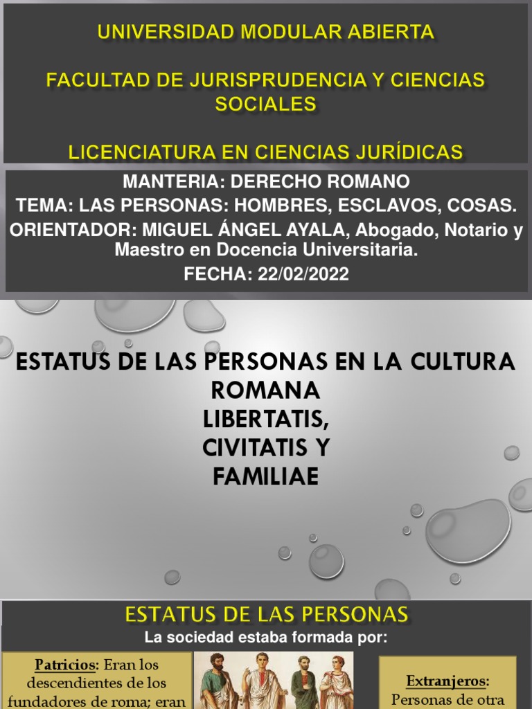 CLASE 6 Estatus de Las Personas Libertatis, Civitatis, Familiae 6 | PDF ...