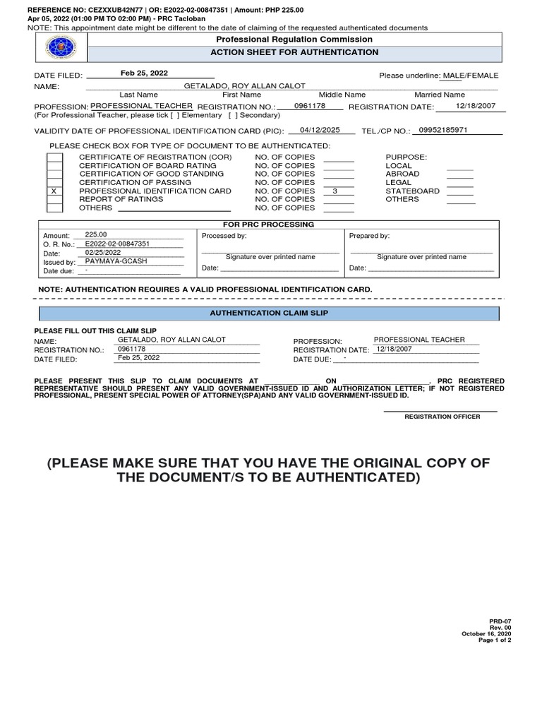 Authentication Claim Slip | PDF | Identity Document | Access Control