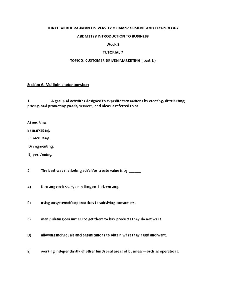 Customer-Driven Marketing Tutorial | PDF | Marketing | Market Segmentation