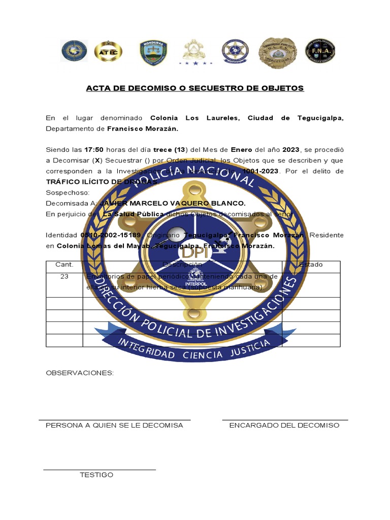 Acta de Decomiso | PDF
