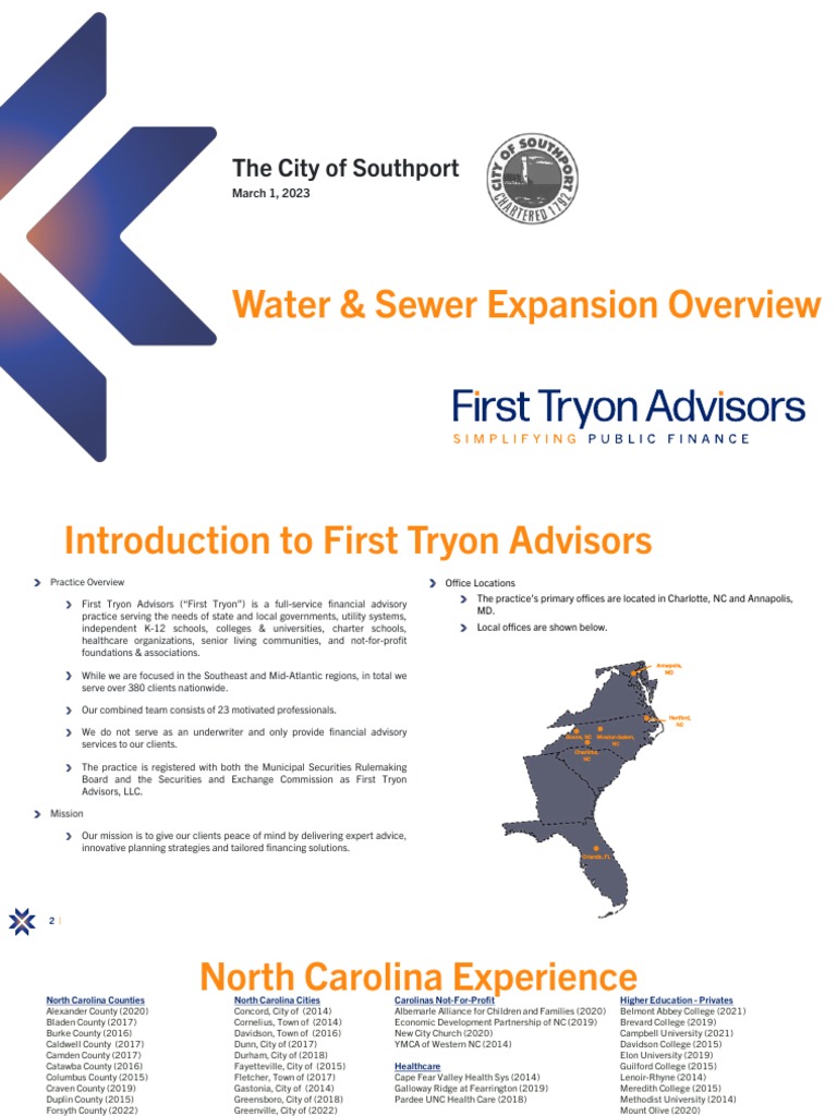 First Tyron Advisors Water and Sewer Expansion Overview For The City of ...