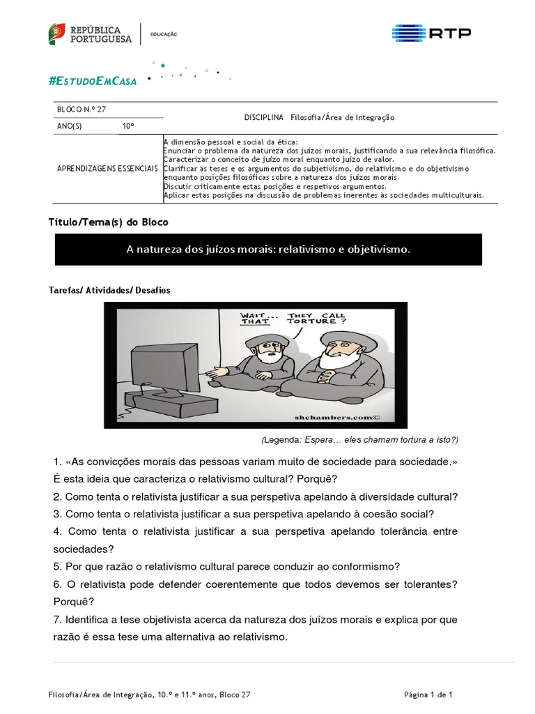 27 - Filosofia - 10º e 11º Anos - A Natureza Dos Juízos Morais - Relativismo e Objetivismo | PDF