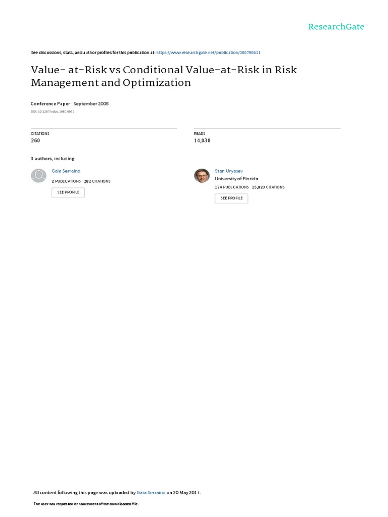 Value - At-Risk Vs Conditional Value-at-Risk in Risk Management and ...