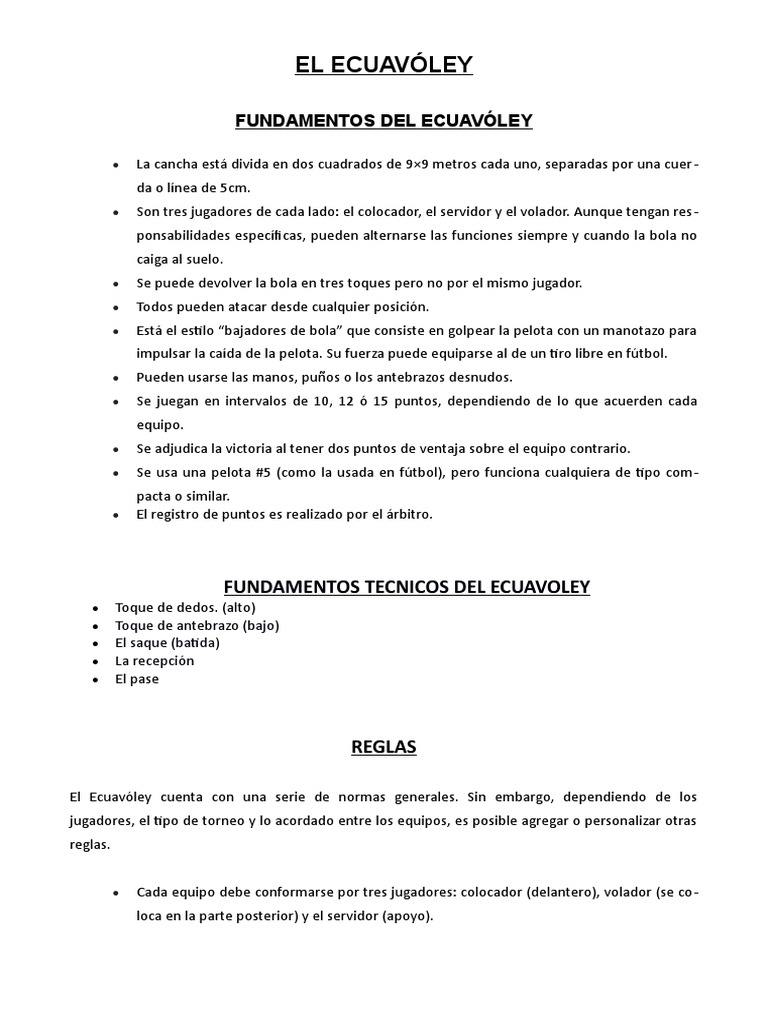 Fundamentos Del Ecuavóley LAMINA | PDF | Asociación de Futbol | Deportes
