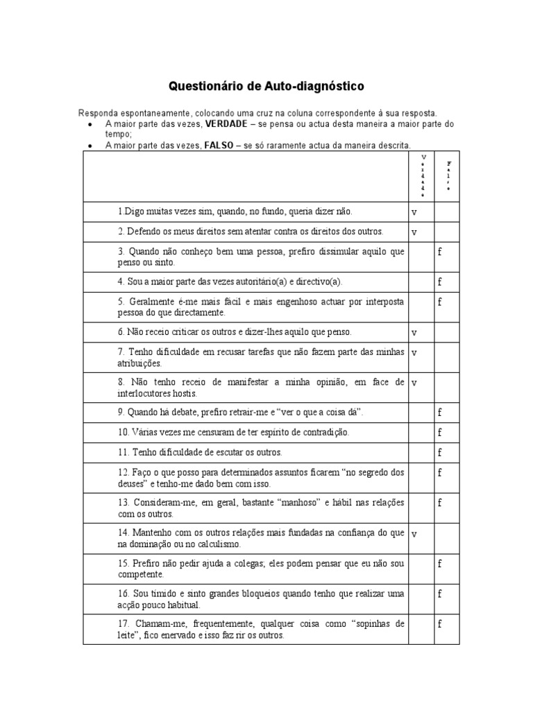 Auto-Diagnóstico de Assertividade | PDF