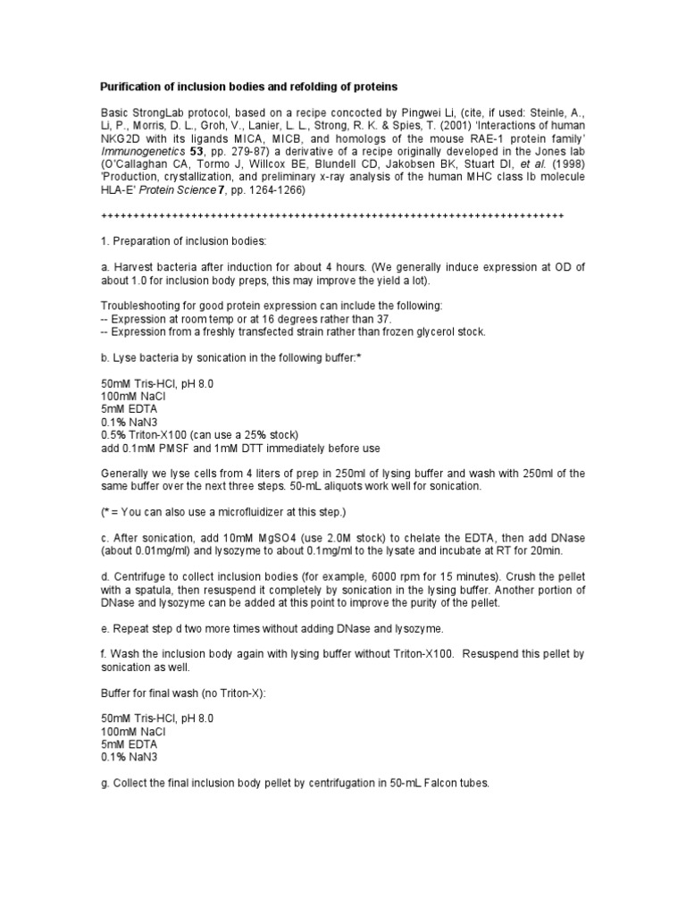 Purification of Inclusion Bodies and Refolding of Proteins | PDF