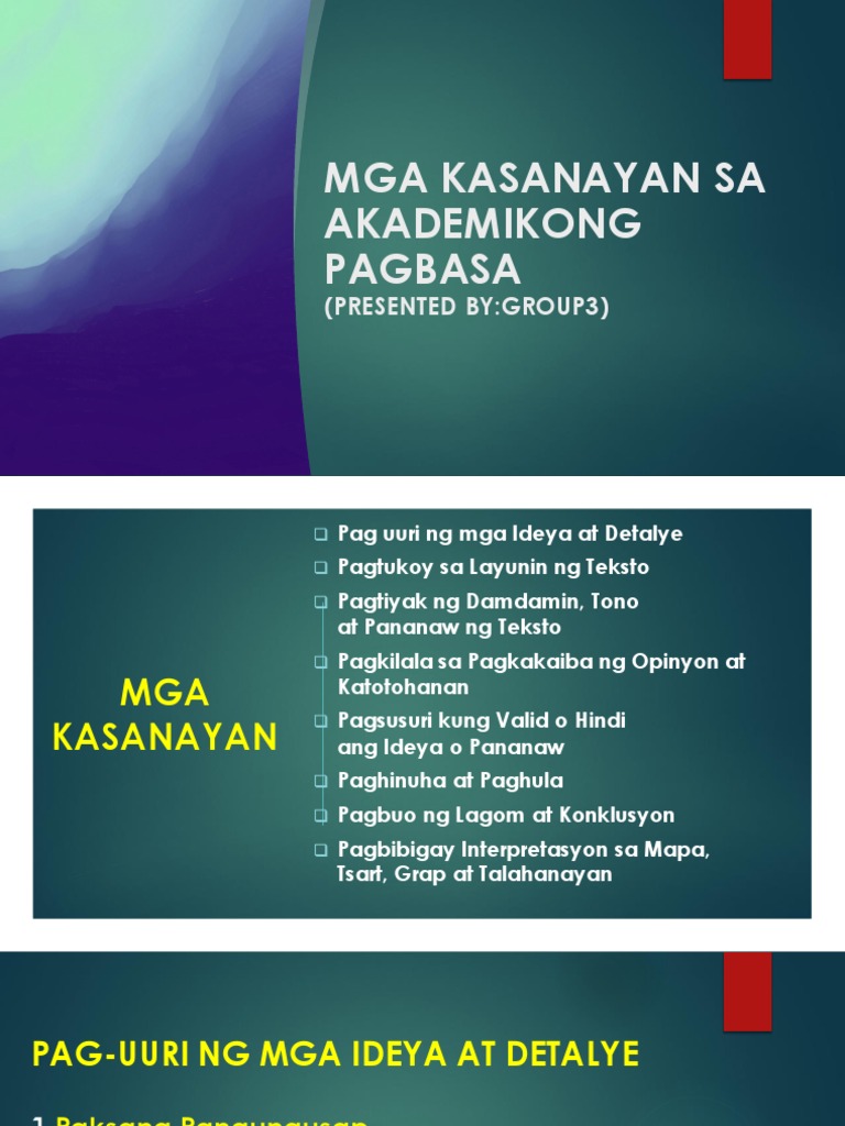 Mga Kasanayan Sa Pagbasa | PDF