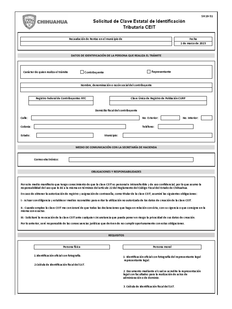 Solicitud de Clave CEIT en Chihuahua | PDF | Contribuyente | Justicia