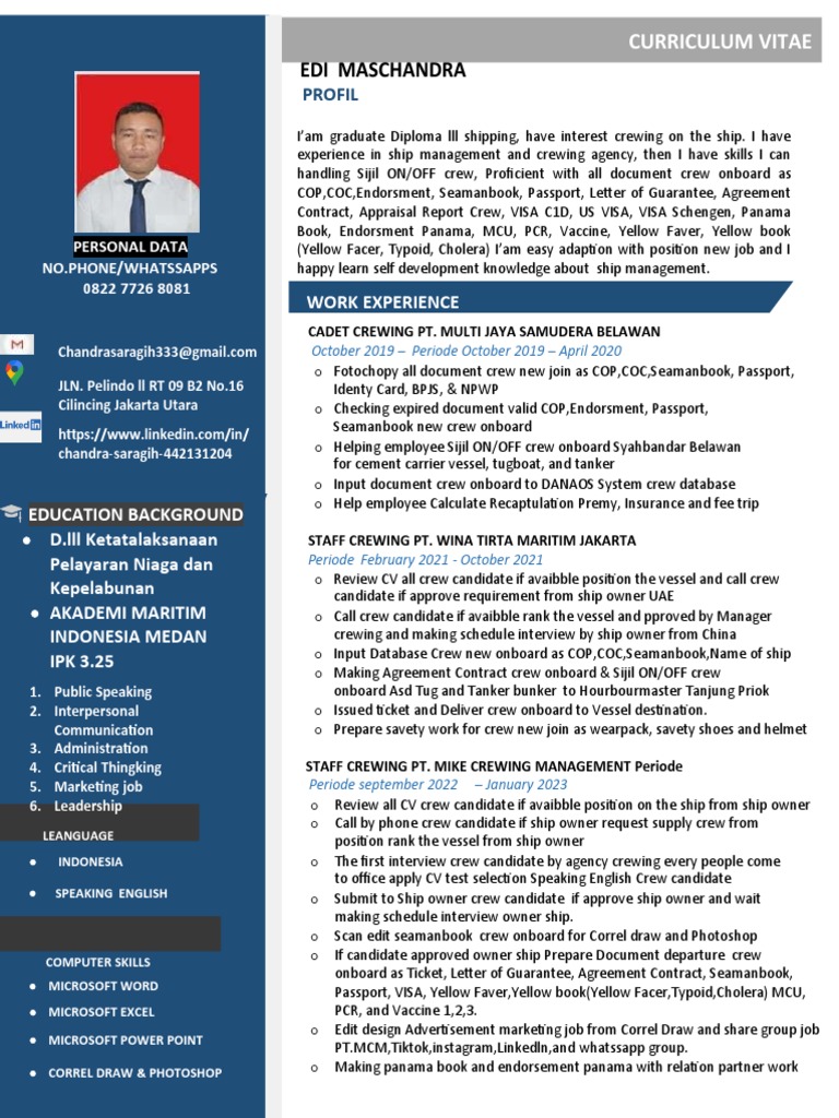 CV Edimas Chandra Crewing Staff | PDF