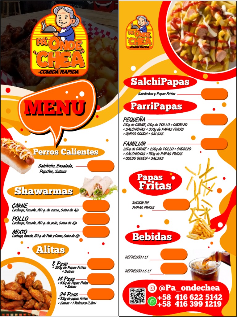 Menu Pa Onde Chea | PDF | Pancho | Alimentos preparados