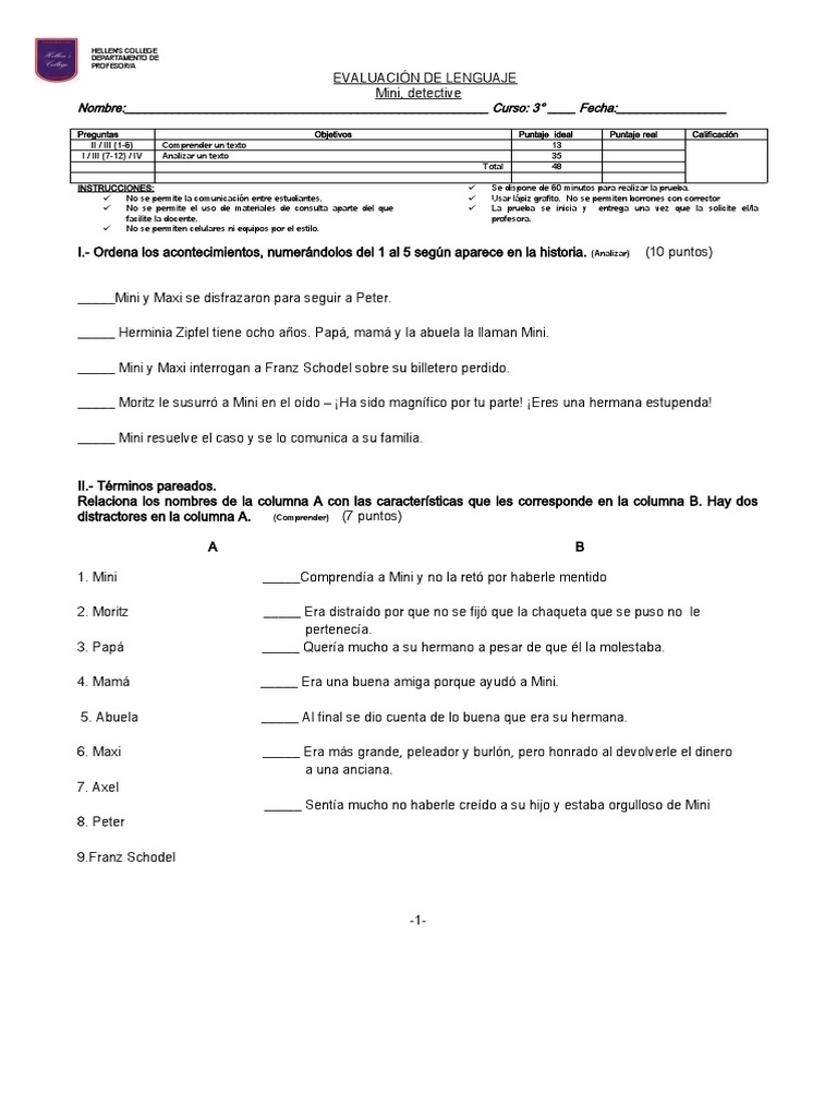 Prueba Del Libro Mini Detective | PDF