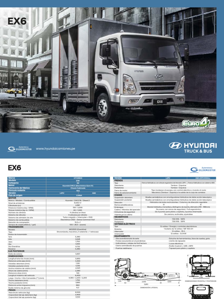Hyundai EX6 Camión N2 con motor D4CC y ABS opcional | PDF | Turbocompresor | Vehículos
