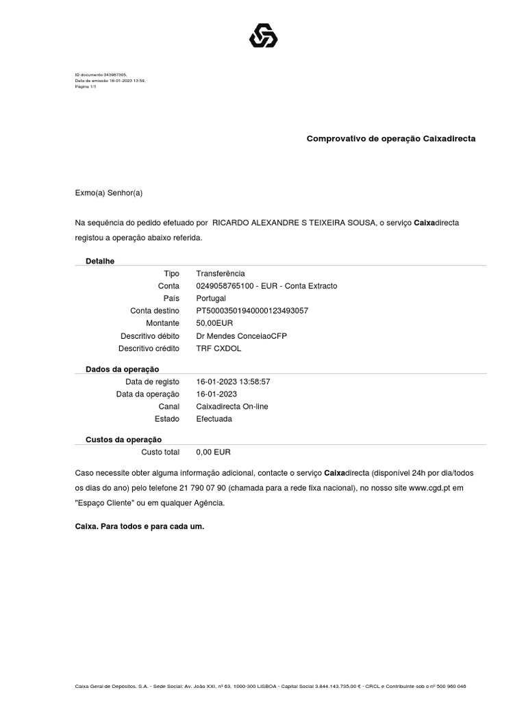 Comprovativo de Transferência Caixadirecta | PDF | Negócios | Finanças ...