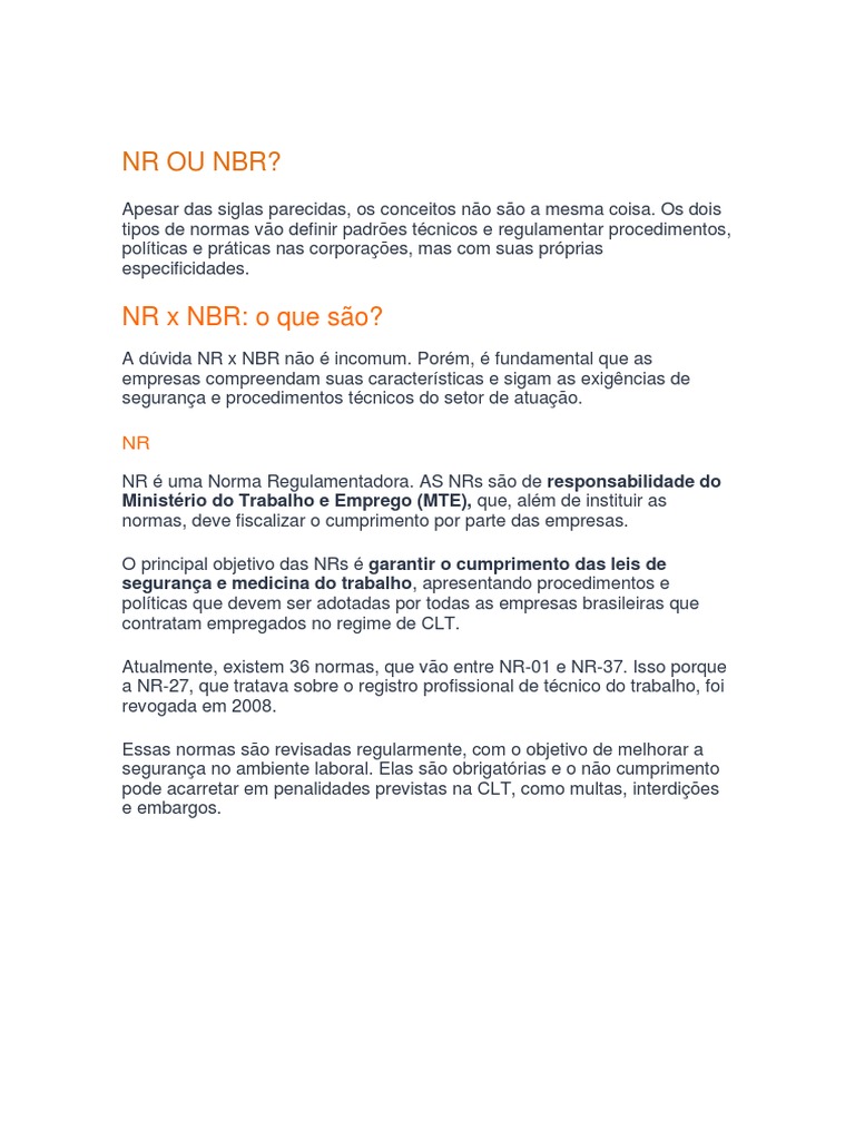 NR X NBR | PDF | Padronização | Qualidade (negócios)