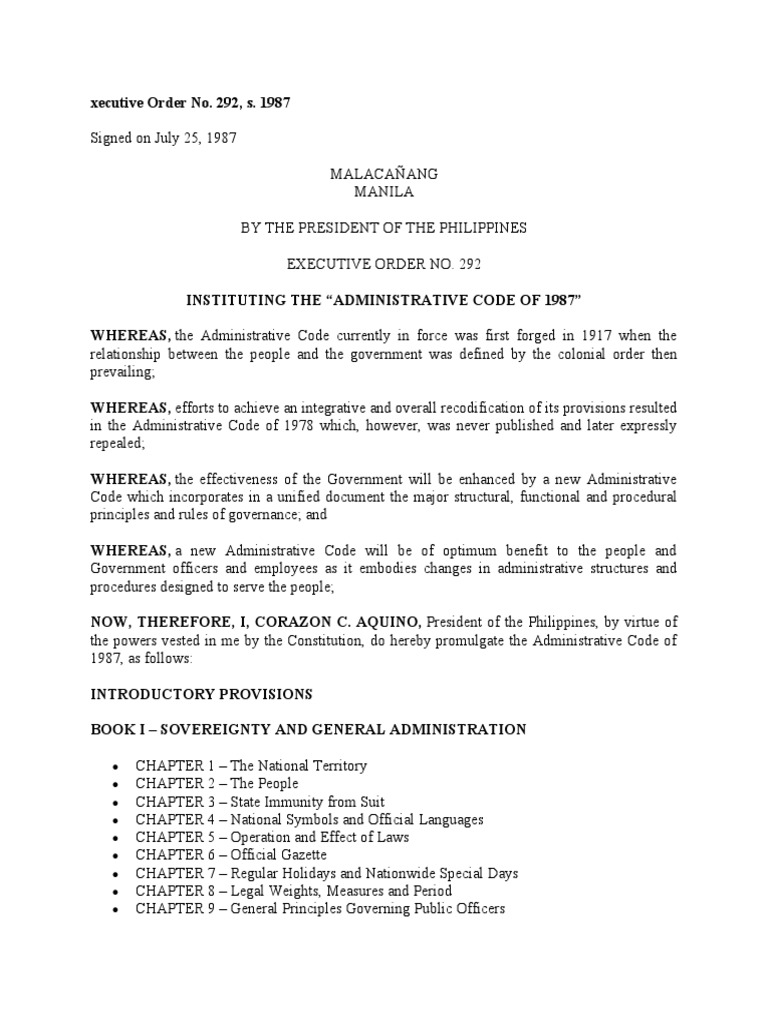 EO 292 Administrative Code of 1987 | PDF | Oath Of Office ...