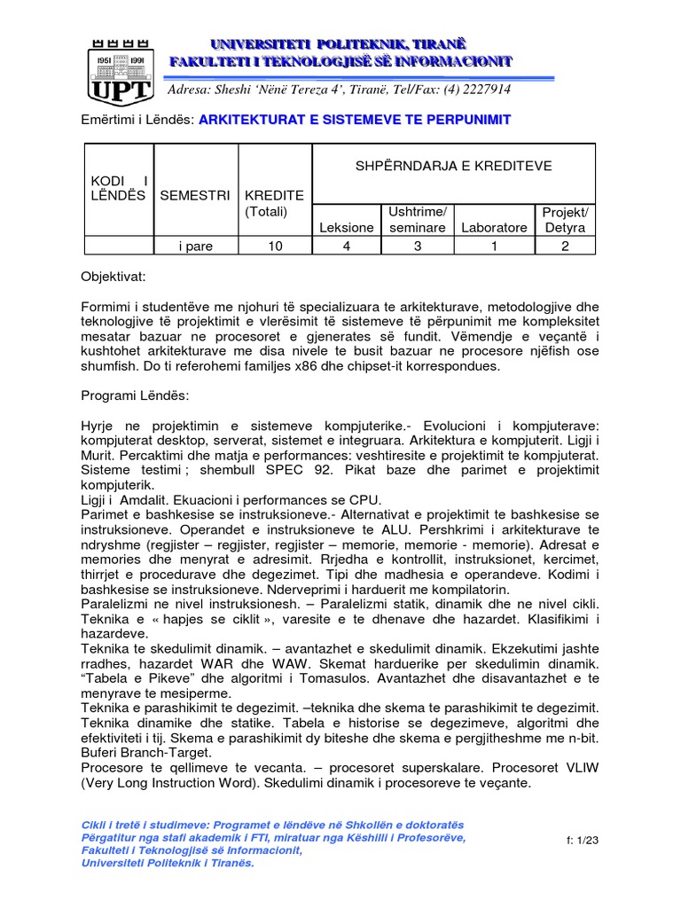 Programet Lendeve Fti | PDF