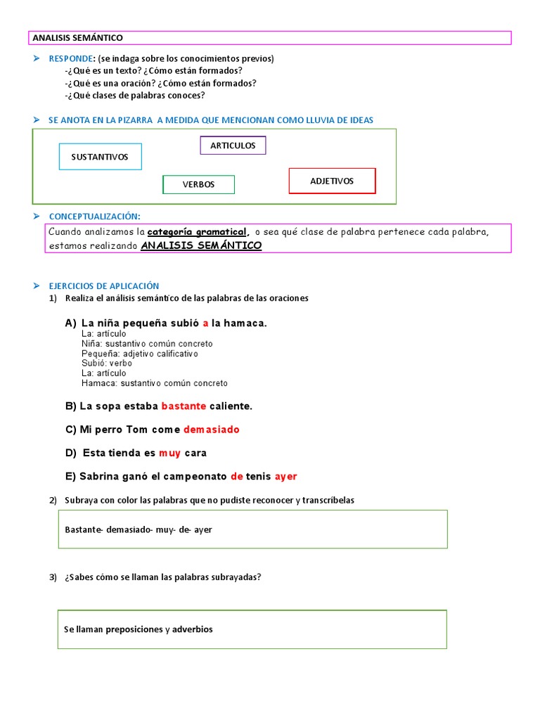 Análisis Semántico y Sintáctico de Oraciones | PDF | Palabra | Adverbio