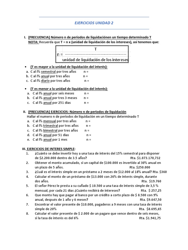 Ejercicios Unidad 2 | PDF | Interés | Interés compuesto