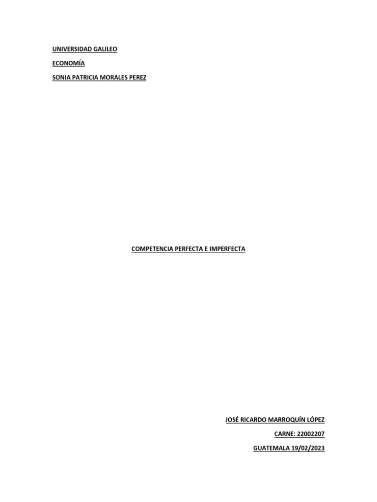 Mercado de Competencia Perfecta e Imperfecta Ricardo Marroquin | PDF | Mercado (economía ...