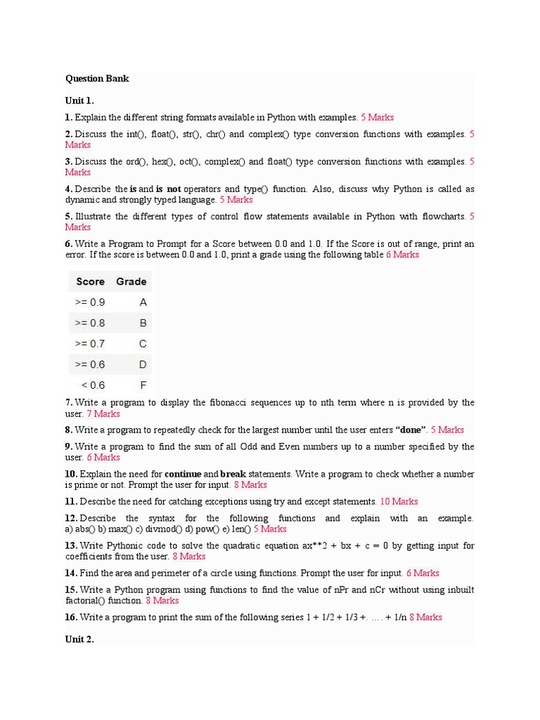 Python Question Bank | PDF | Computer File | Python (Programming Language) Python Question Bank | PDF | Computer File | Python (Programming Language)