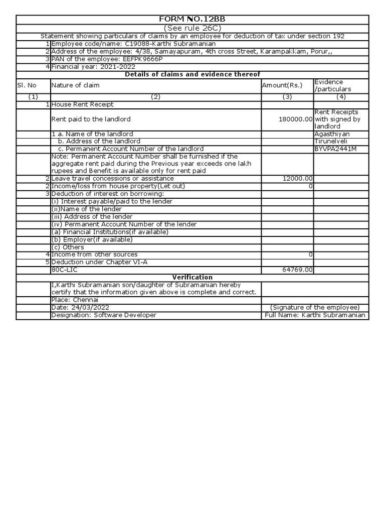 Form12-PQB0286280-C19088-Karthi Subramanian-2021-2022 | PDF | Payments ...